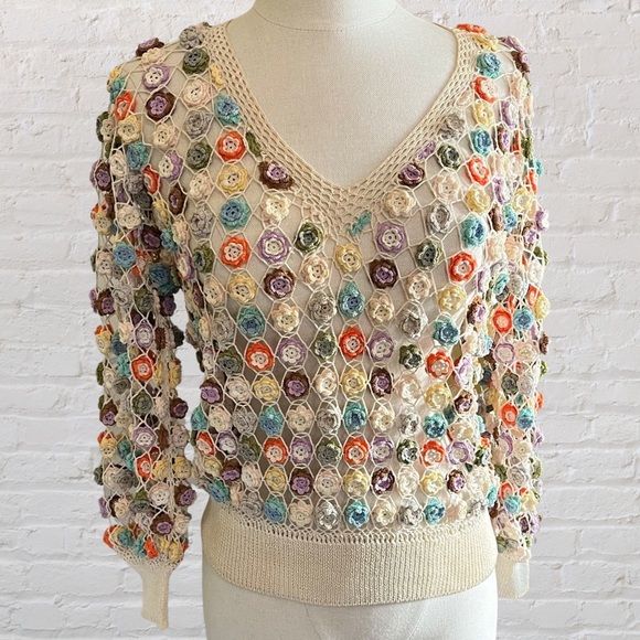 Lim's | Sweaters | Crocheted Flower Sweater With Hundreds Of Individual ...